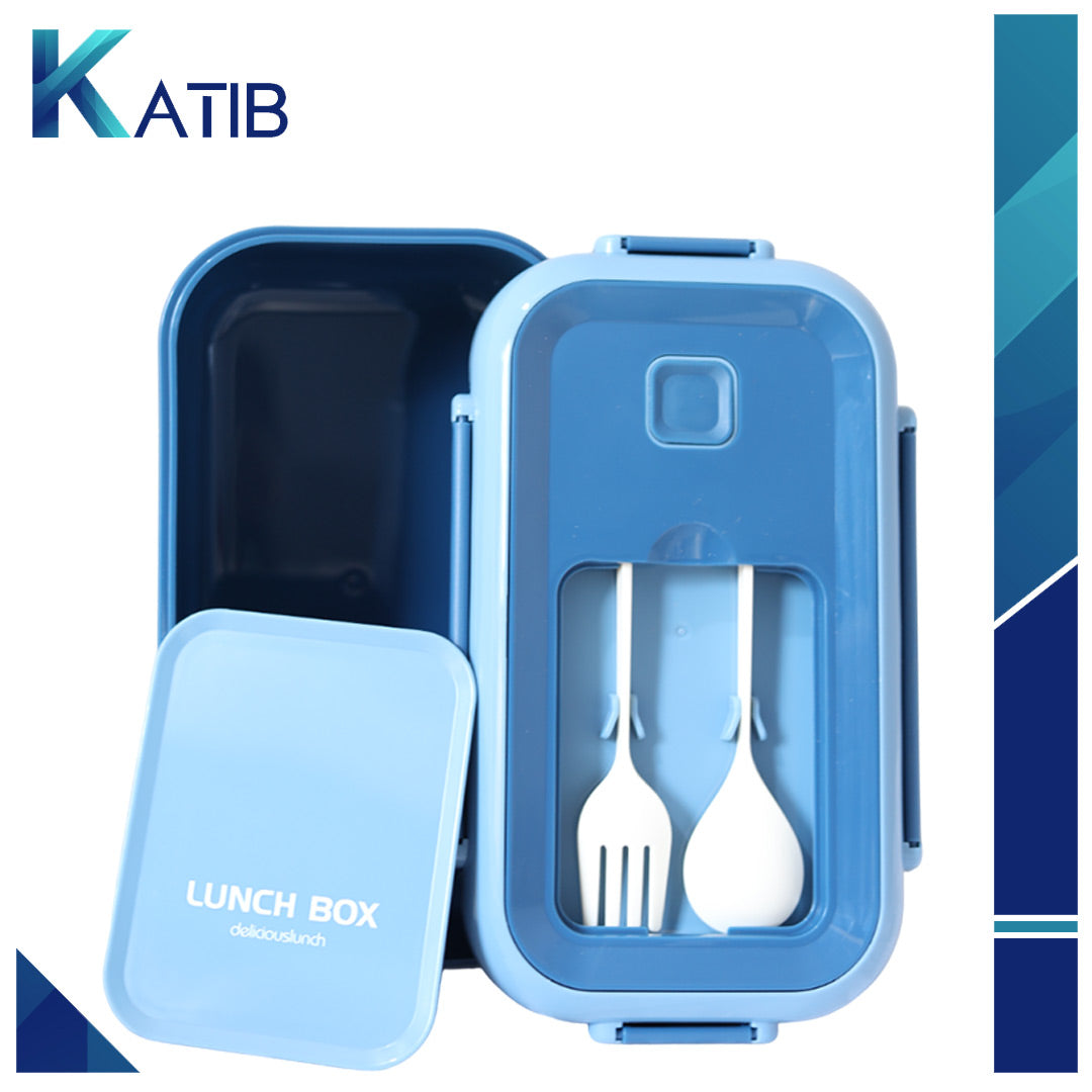 Blue Dual Color Lunch Box with Spoon & Fork - Compact & Portable [PD ...