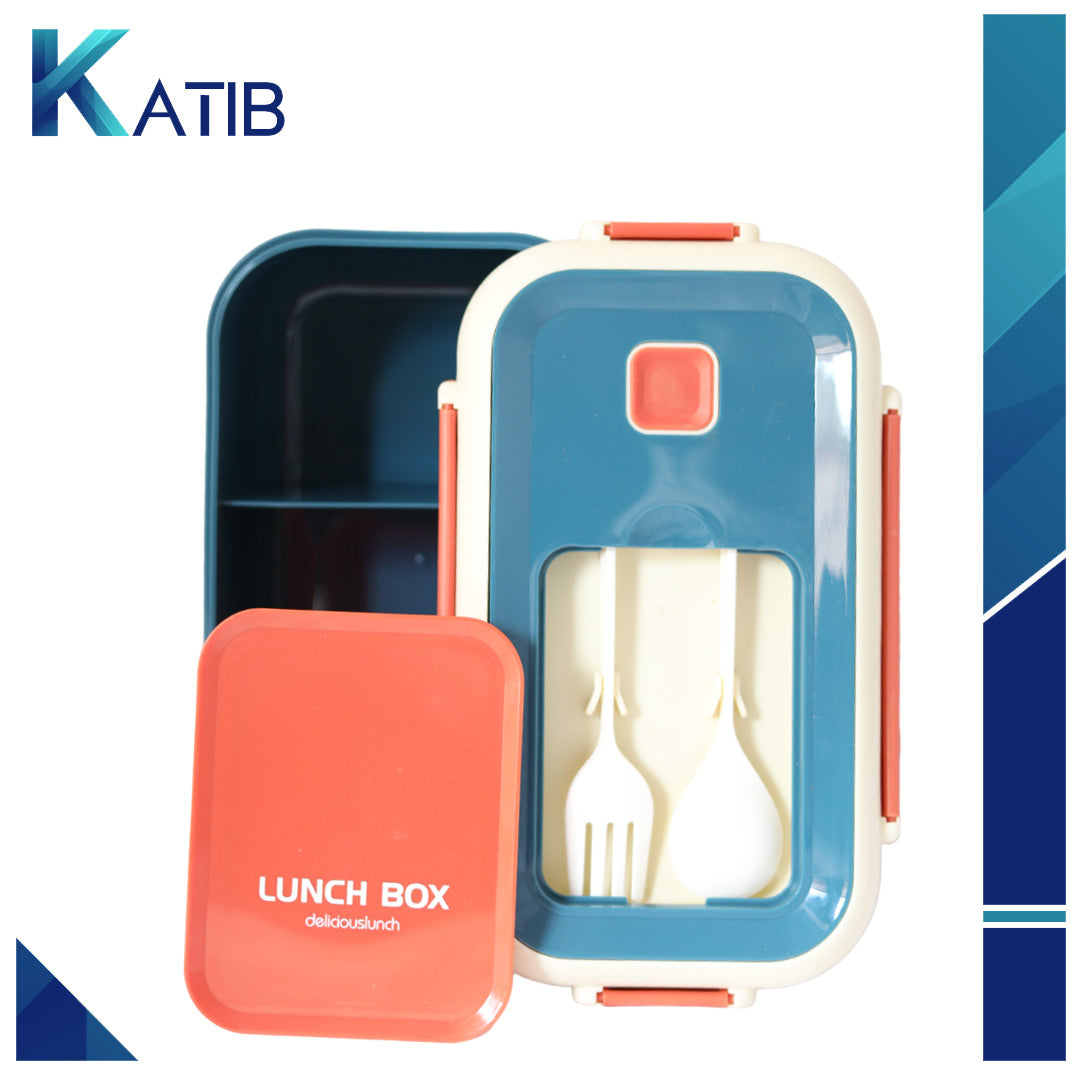 Blue & Orange Dual Color Lunch Box with Spoon & Fork [PD][1Pc] – KATIB ...