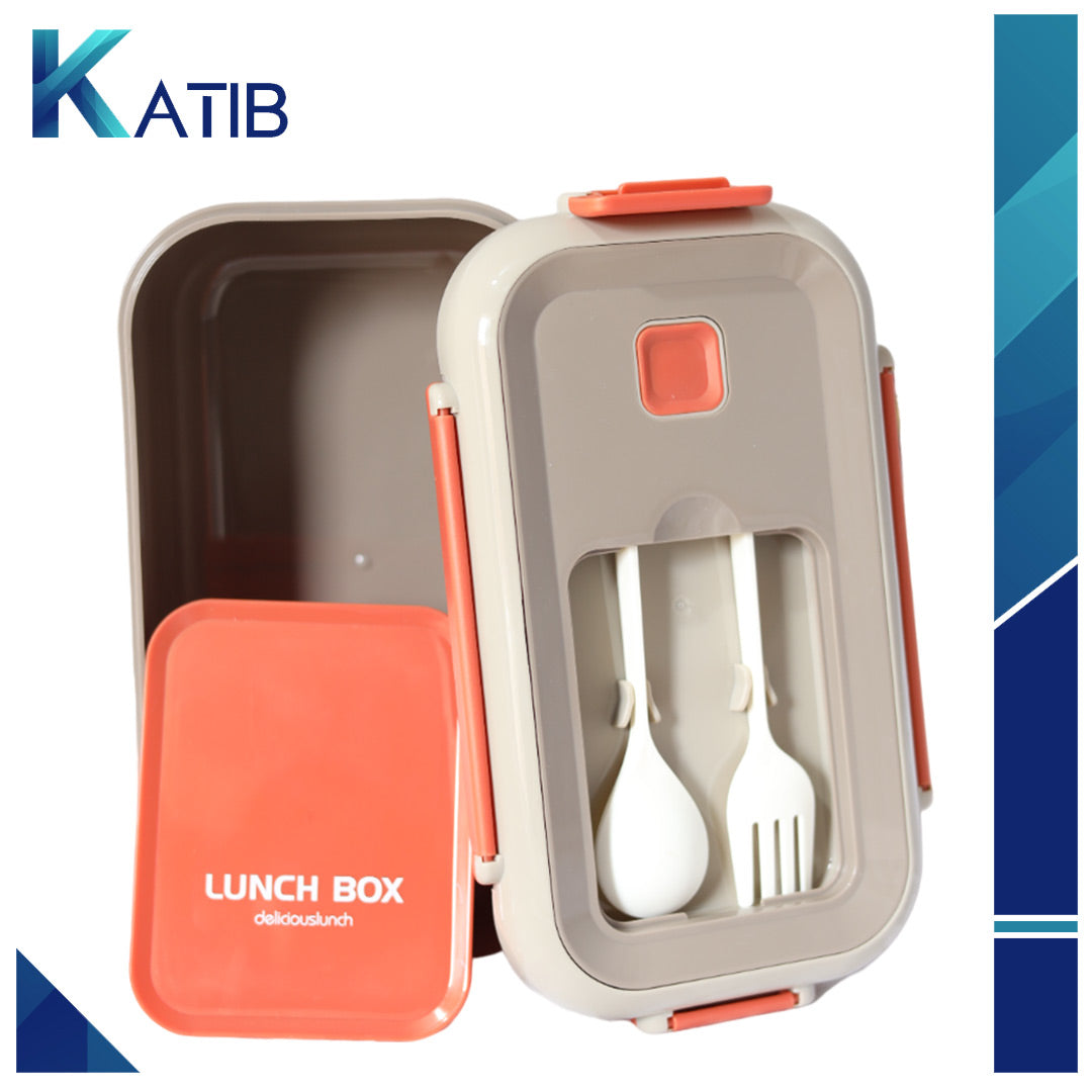 Dual Color Lunch Box with Spoon & Fork - Compact & Portable [PD][1Pc ...